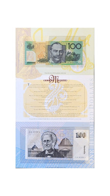 1996 $100 Last Paper and First Polymer Uncirculated Banknote Folder ...