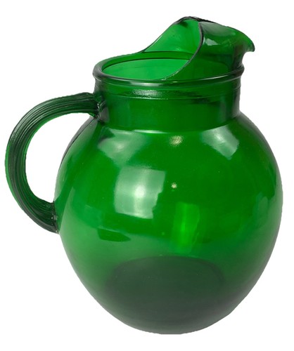Anchor Hocking Forest Green Roly Poly Ball Pitcher 96 Oz Ice Lip Vtg ...