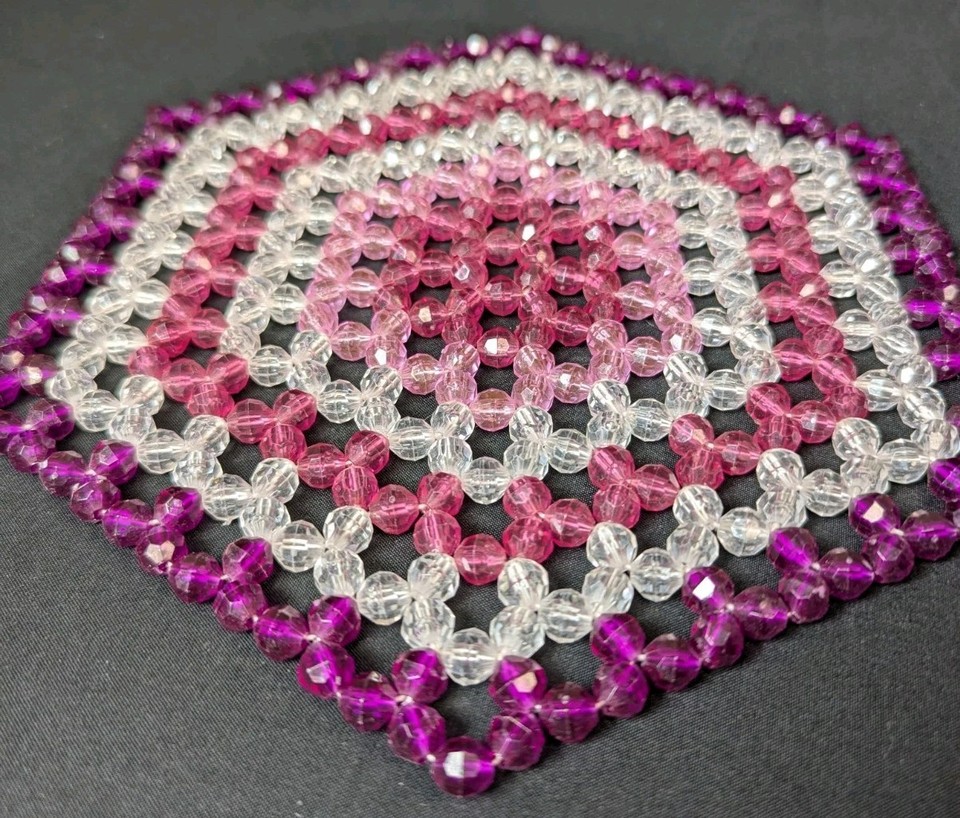 Vintage Handmade Purple Pink Plastic Beaded Octagon Altar Table Plant ...