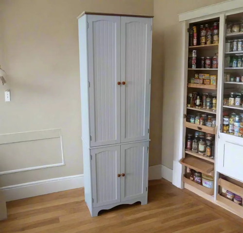 White Tall Kitchen Pantry Storage Cabinet Large 6 Tier Cupboard Storage ...