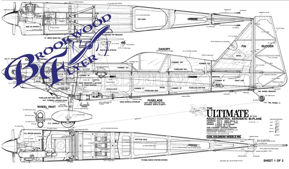 ULTIMATE Biplane PLAN + PARTS PATTERNS Enlarged to Build 94.5” RC Model ...