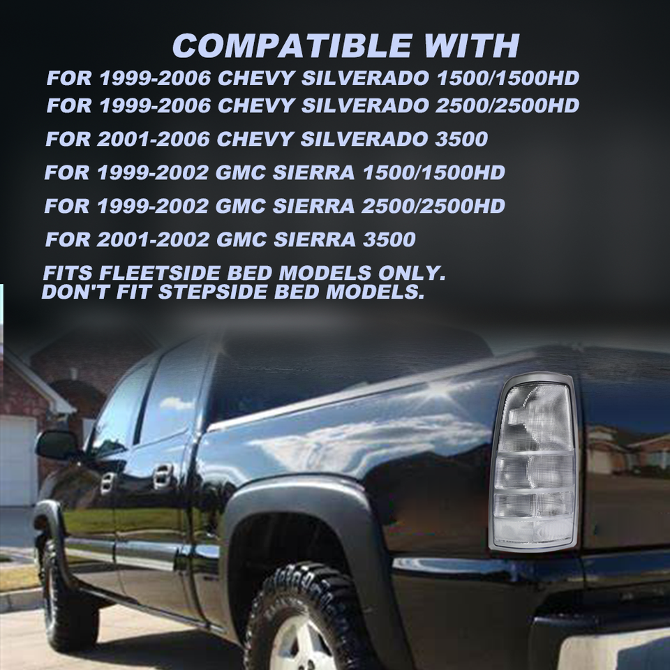 CLEAR Tail Lights W/Bulb For 99-03 Chevy Silverado 99-07 GMC Sierra ...