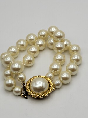 Vintage Carolee Faux Pearl Cream Double Strand Gold Tone Bracelet ...