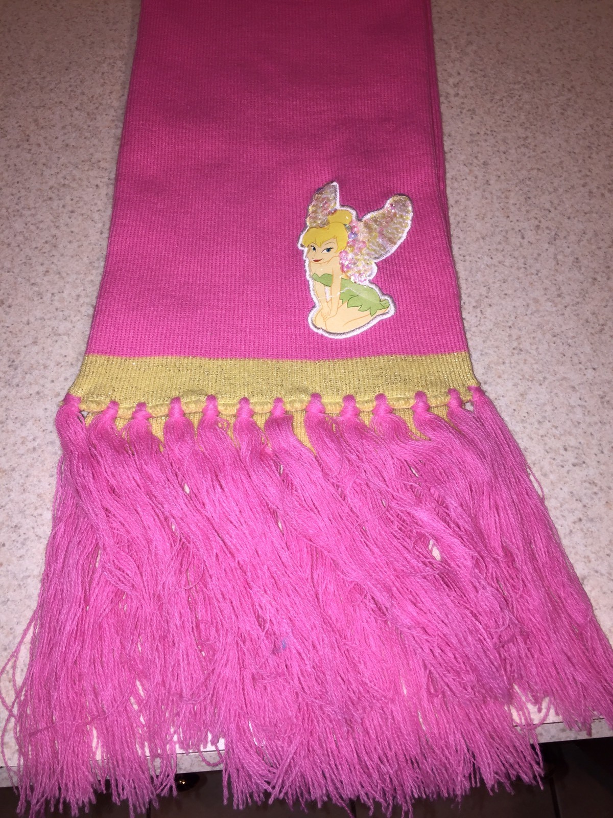 Tinkerbell Scarf by Disney With Fringe Pink & Yellow 58" x 7" Warm WDW ...