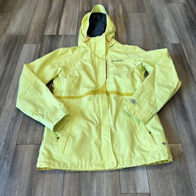Columbia Womens Yellow Rain Jacket Hood Full Zip Omnitech Waterproof ...