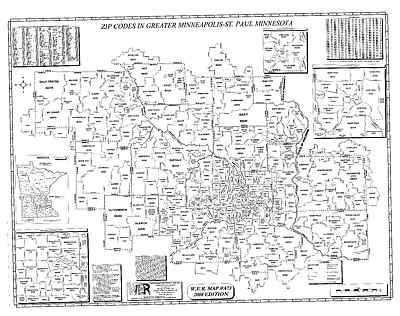Minneapolis MN Laminated Zip Code Wall Map | eBay