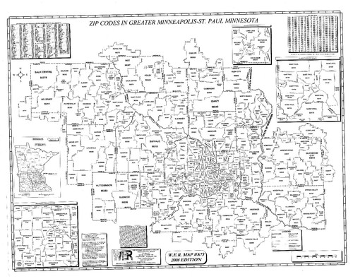 Minneapolis MN Laminated Zip Code Wall Map | eBay
