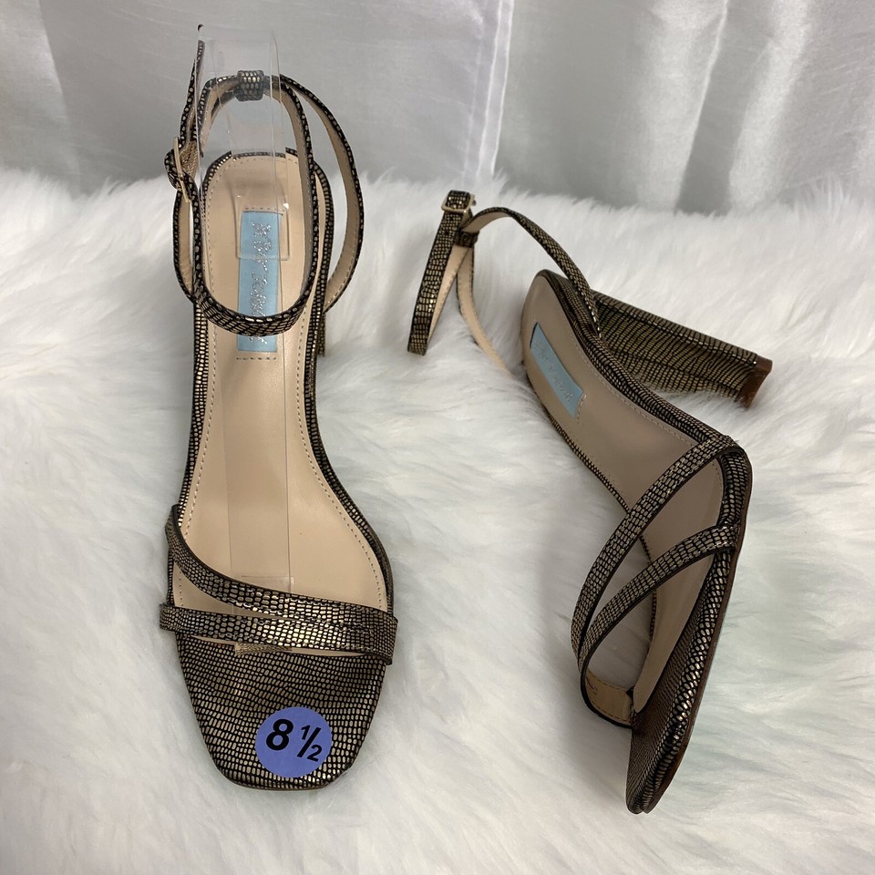 BETSEY JOHNSON Mady Strap Peep Toe Gold Womens Metallic Heels New Size ...