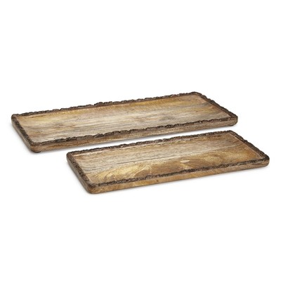 Two's Company Rustic Charm Set Of 2 Rectangle Trays With Natural Bark ...
