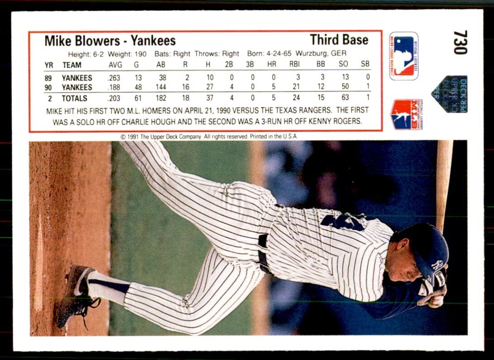 1991 Upper Deck Mike Blowers Baseball Cards #730 | eBay
