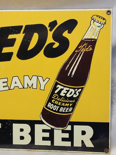 Vintage Porcelain Andre Rooney Ted’s Creamy Root Beer Baseball Sign 10 ...
