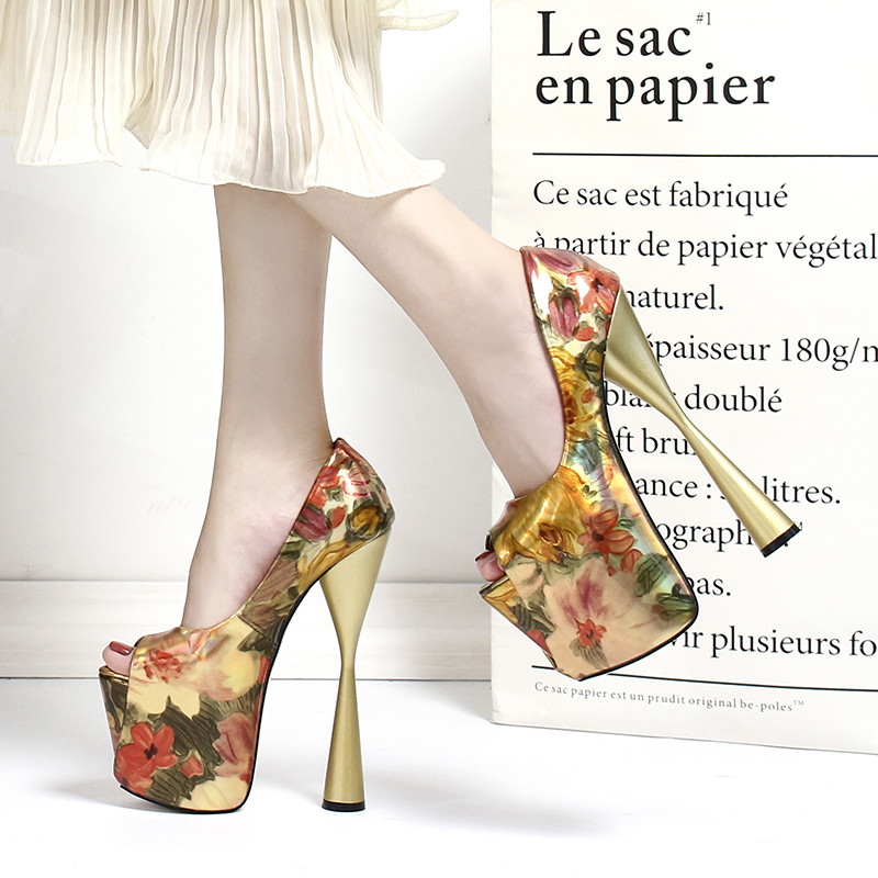 Vintage Peep Toe Drag Queen Flowery Mens Heels Platform Pink ...