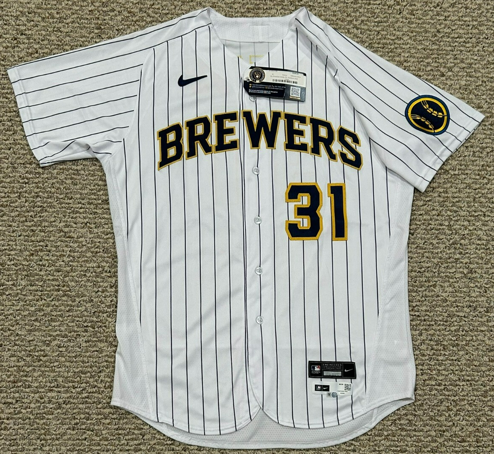 GUSTAVE size 46 #31 2022 MILWAUKEE BREWERS "GAME USED" JERSEY HOME ...