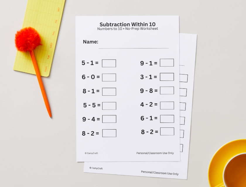 A4 Subtraction Worksheets 0–10 KS1 – 10 Printed Sheets Maths Practice ...