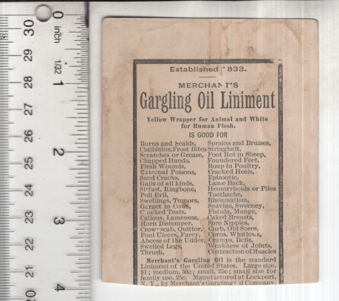 Merchant's Gargling Oil Liniment Horseshoe Victorian Trade Card 3"x4 ...
