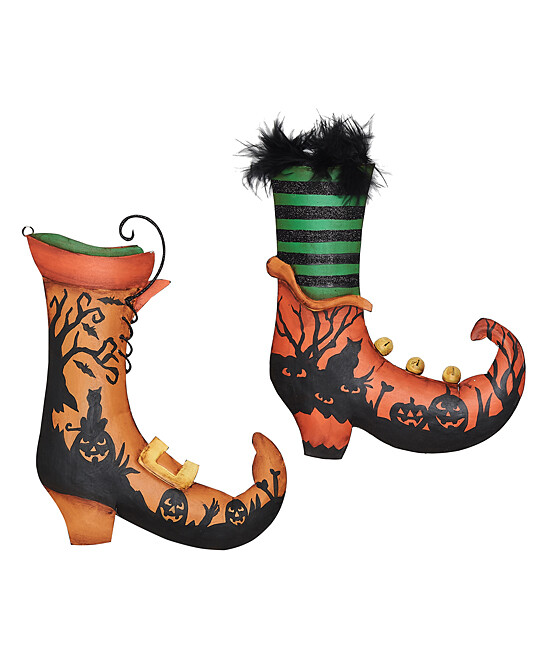 Graveyard Orange Witch Halloween Boot Ornament | eBay
