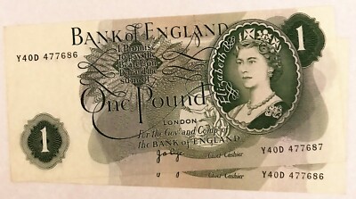 GREAT BRITAIN UK 1960 ONE 1 POUND BANKNOTE CONSEC PAIR MISPRINT MIS ...