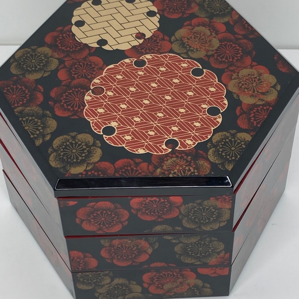 Vtg Japanese 3 Tier Hexagonal Lacquer Stackable Box by MMA Bento | eBay