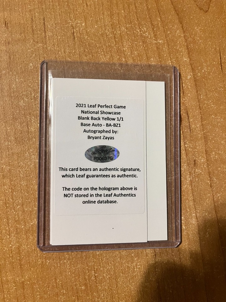 2021 Leaf Perfect Game - Bryant Zayas - Yellow Blank Back Auto #d 1/1 ...
