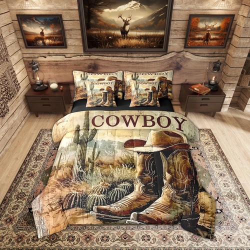 Cowboy Boots 7 Piece Comforter Queen Size for Kids Boys Western Sheet ...