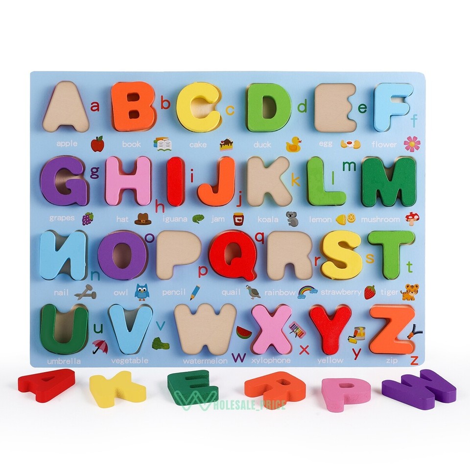 New -- Baby Kids Learning Toys Wooden Alphabet Number Puzzle ABC ...