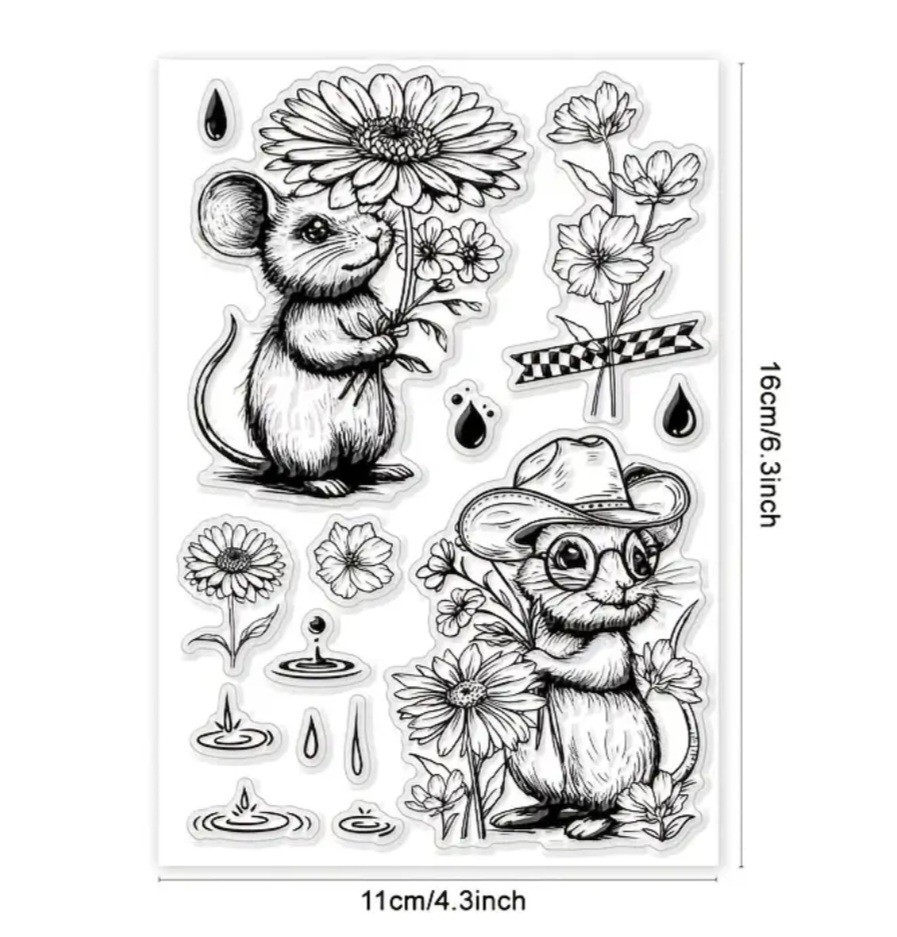 Clear Stamps Mouse Transparent Mice Animals Stamp Flowers Silicone Card ...