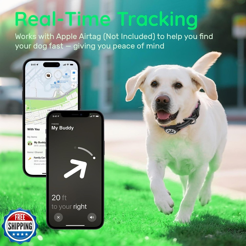 Airtag Dog Collar, Reflective Ultra-Durable Nylon Padded with QR Code ...