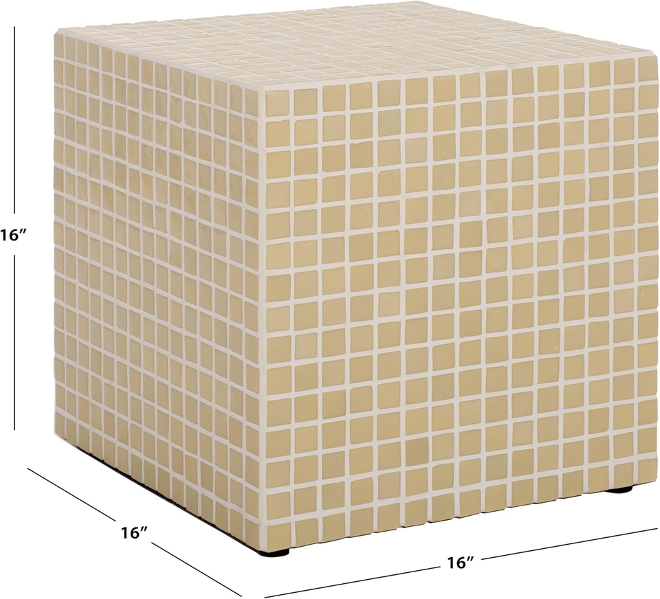 Hikari Cube Accent Table with Cream Mosaic Tile - Modern Side Table ...