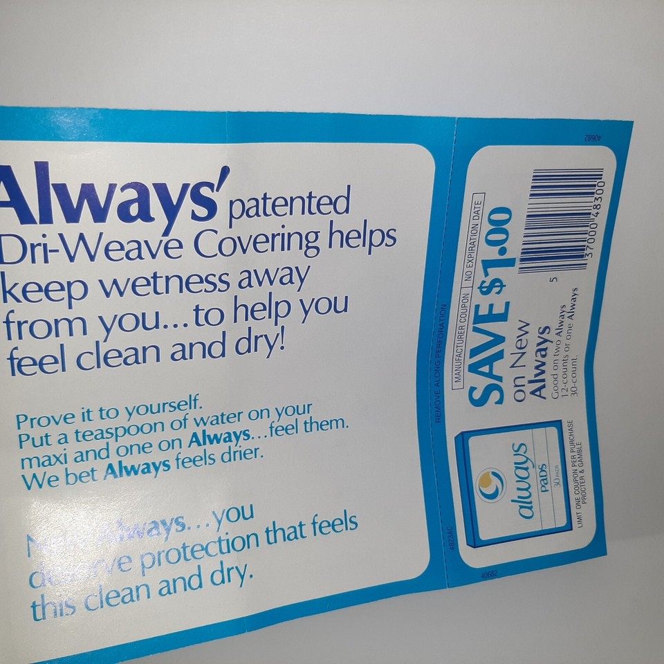 Vintage Always Sample Pack Pantiliners Maxi Pads 1983 + Coupon | eBay