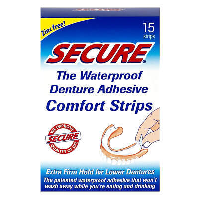 Secure Waterproof Denture Adhesive Comfort Strips 15 Strips Free ...