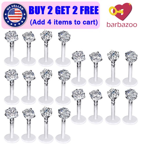 20PC Clear CZ Lip Rings Labret Studs Tragus Helix Earring Acrylic ...