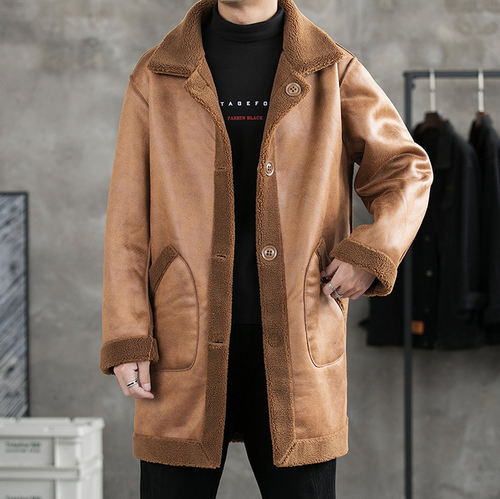 Men's Faux Lamb Wool Jacket Fur Coat Overcoat Outwear Faux Suede ...