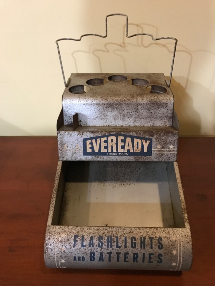 VINTAGE EVEREADY FLASHLIGHT BATTERIES COUNTER TOP STORE DISPLAY CABINET ...