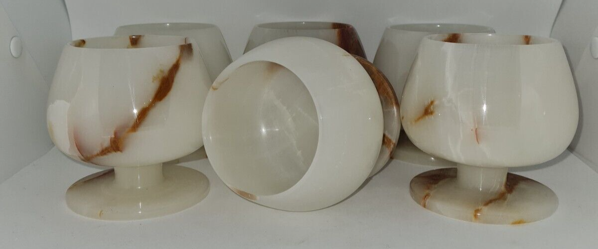Handmade Natural White Onyx Wine Goblets - Set of 6, 4" x 4" x 4", Cap ...