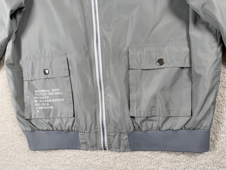 NASA Jacket Mens Large Gray Reflective Bomber Full Zip Flag Patch USA ...