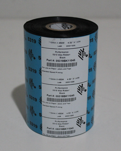 Zebra 5319 4.33" x 1476' 05319BK11045 Performance Black Wax Ribbon ...