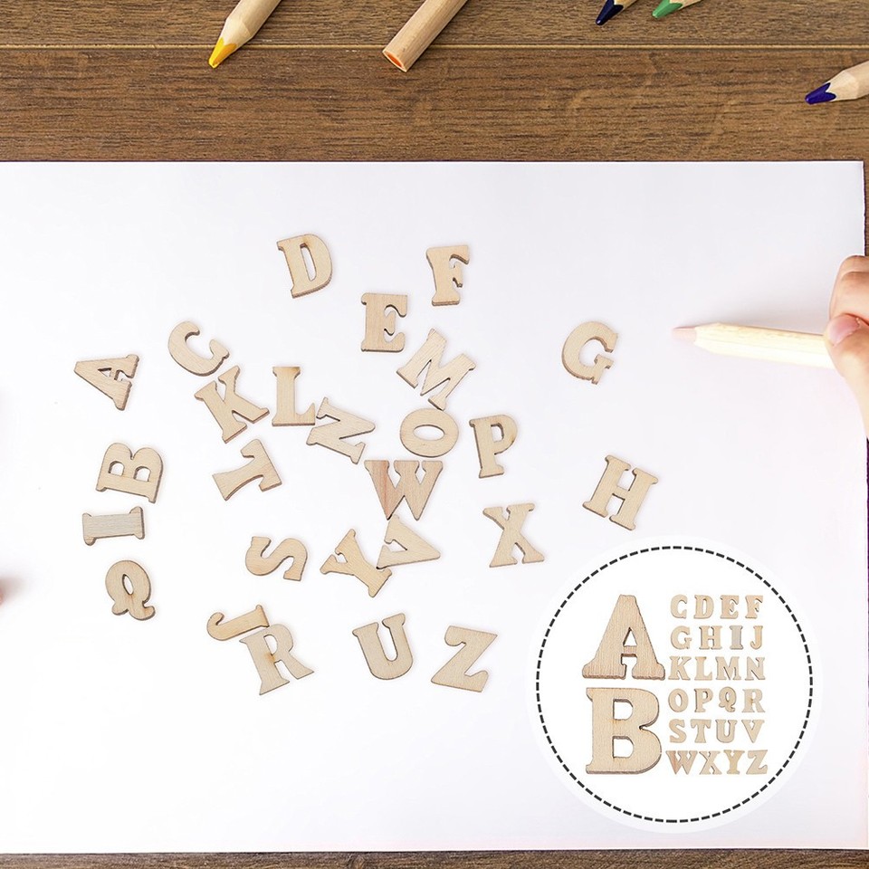 300 Pcs Wooden Letter Pieces for Crafting Wood Alphabet Shapes Set ...