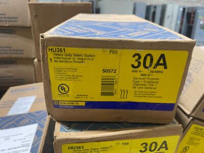 NEW SQUARE D HU361 30 Amp 600V 3 Phase NON Fusible Disconnect SAFETY ...