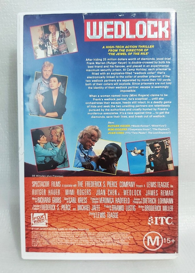 "WEDLOCK" RUTGER HAUER/MIMI ROGERS. ORIGINAL RELEASE 1991 "HORROR" VHS ...