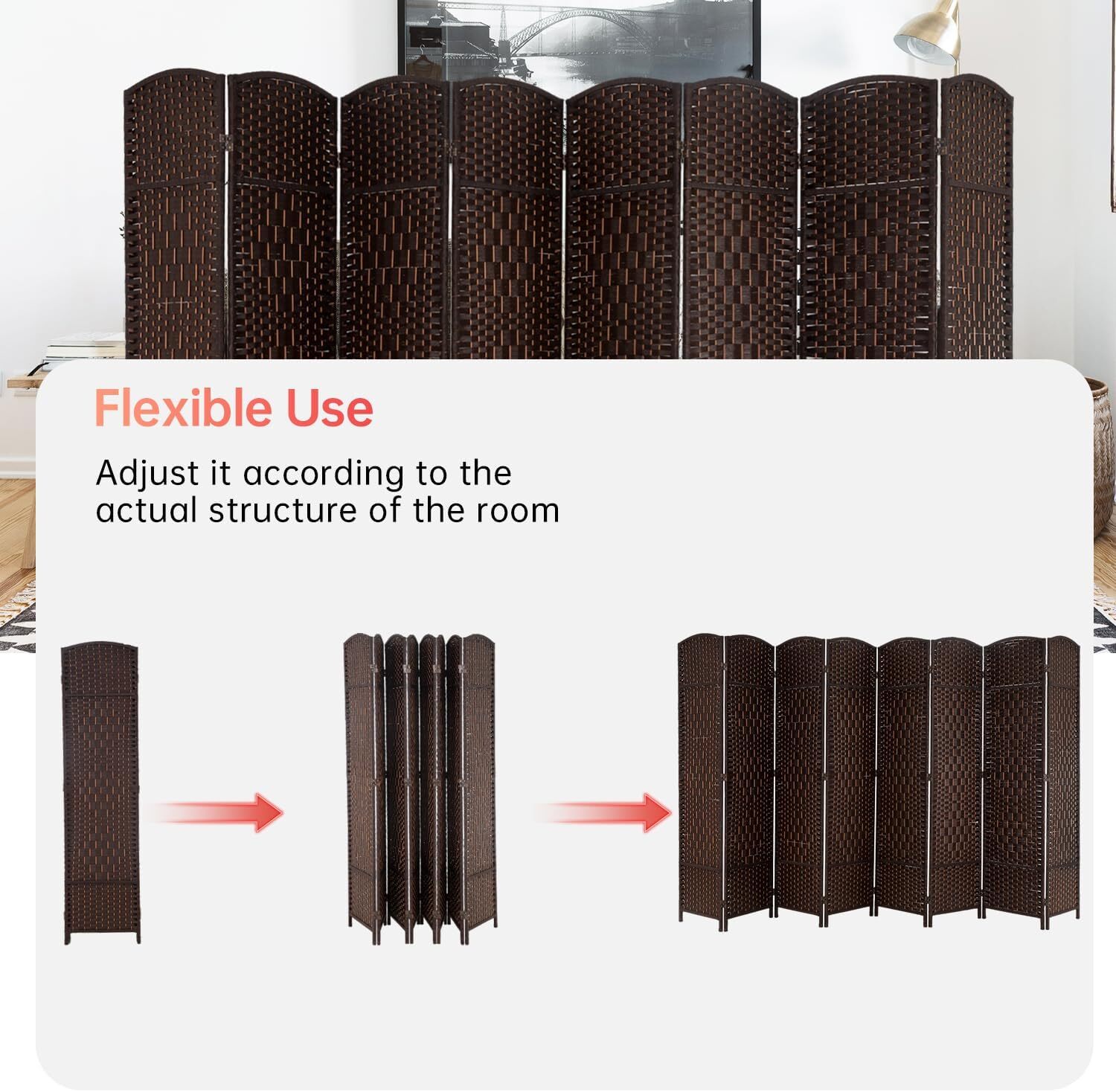 Wooden Screen 8 Panel Room Divider Folding Portable Privacy Partition ...