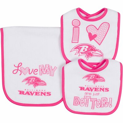 NFL Infant Girls Baltimore Ravens Dribbler Bibs & Burp Cloth Set, One ...