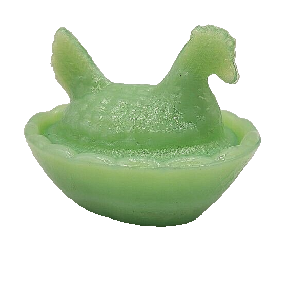 Chicken Green Hen Jadeite Jadite Trinket On Nest 2 1/4 " Glass Covered ...