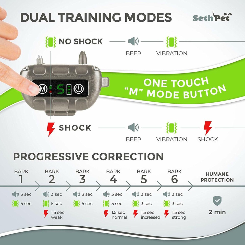 BARK COLLAR by Seth Pet for Medium & Large Dogs - Beep Vibrate Shock ...