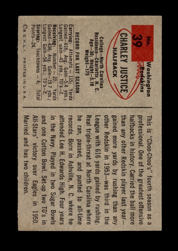 1954 Bowman Set-Break # 39 Charlie Justice VG-VGEX *GMCARDS* | eBay