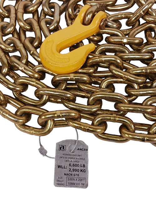 NEW ANCRA 3/8" x 20' Grade 70 Transport Chain w/ Clevis Grab Hooks ...