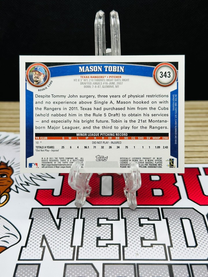 2011 Topps #343 Mason Tobin RC Rookie Texas Rangers | eBay