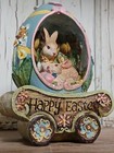 Primitive Antique Style Toy Country Farm Easter Bunnies on Wheels ...