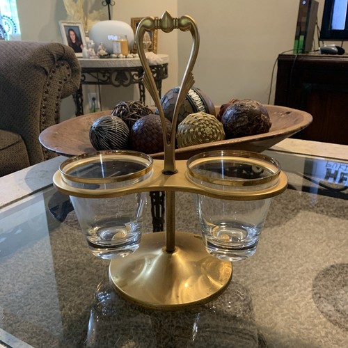 Vintage MCM 2 Gold Trimmed Condiment Glasses/bowls Metal Swiveling ...