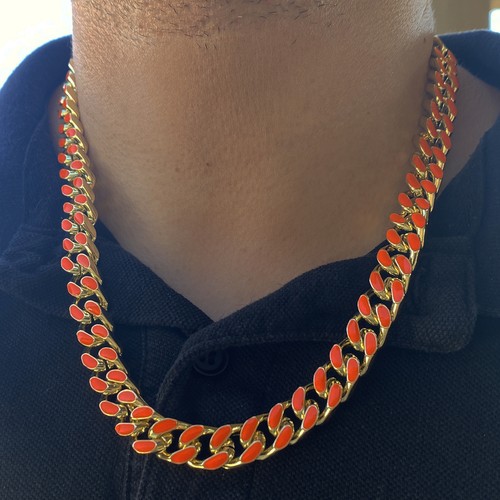 14K Gold Plated Orange Miami Cuban Link Chain 16"-24" Hip Hop Necklace ...