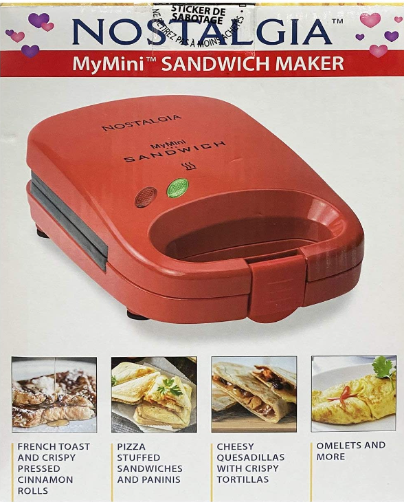 Nostalgia-My Mini Sandwich Maker- Compact, Easy To Clean, Nonstick, Red ...